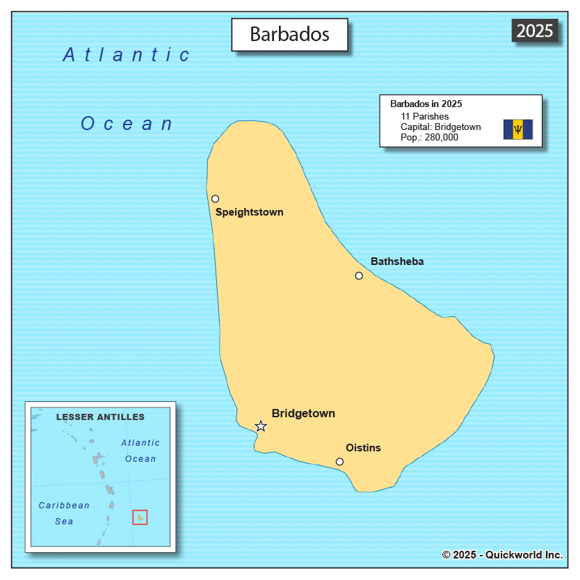 barbados map on world